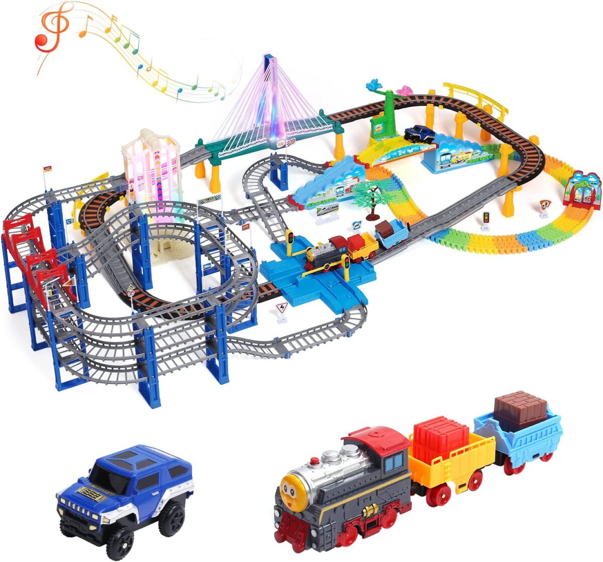 Train Set Toy for Kids: HOLYFUN 256 PCS Tracks Car Train Playset for 3 ...